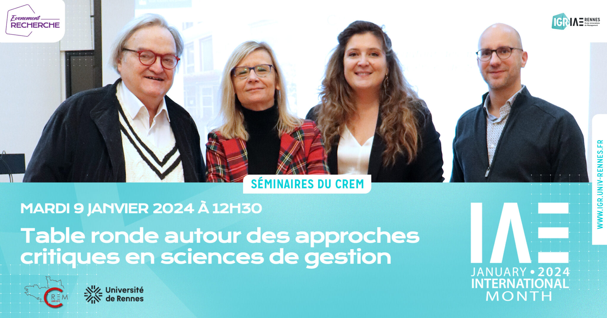Séminaire Eat&Think le mardi 9 janvier 2024 - IGR IAE Rennes
